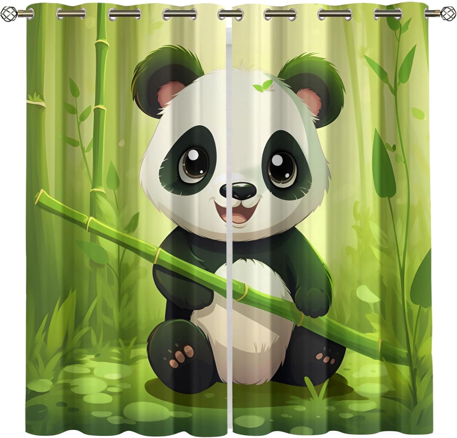 Cute Panda Bamboo Blackout Curtains, Animal Nature Grommet Window ...
