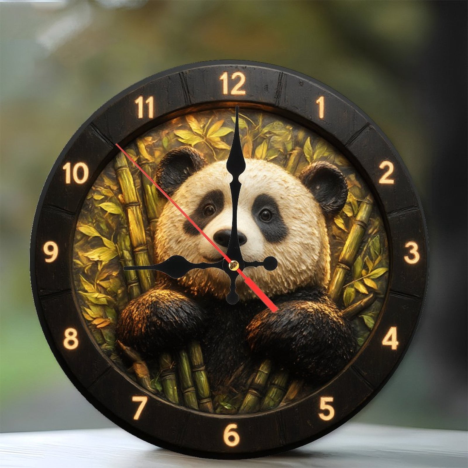 Cute Panda Bamboo Forest Wall Clock Illuminated Numbers 10-Inch Silent ...