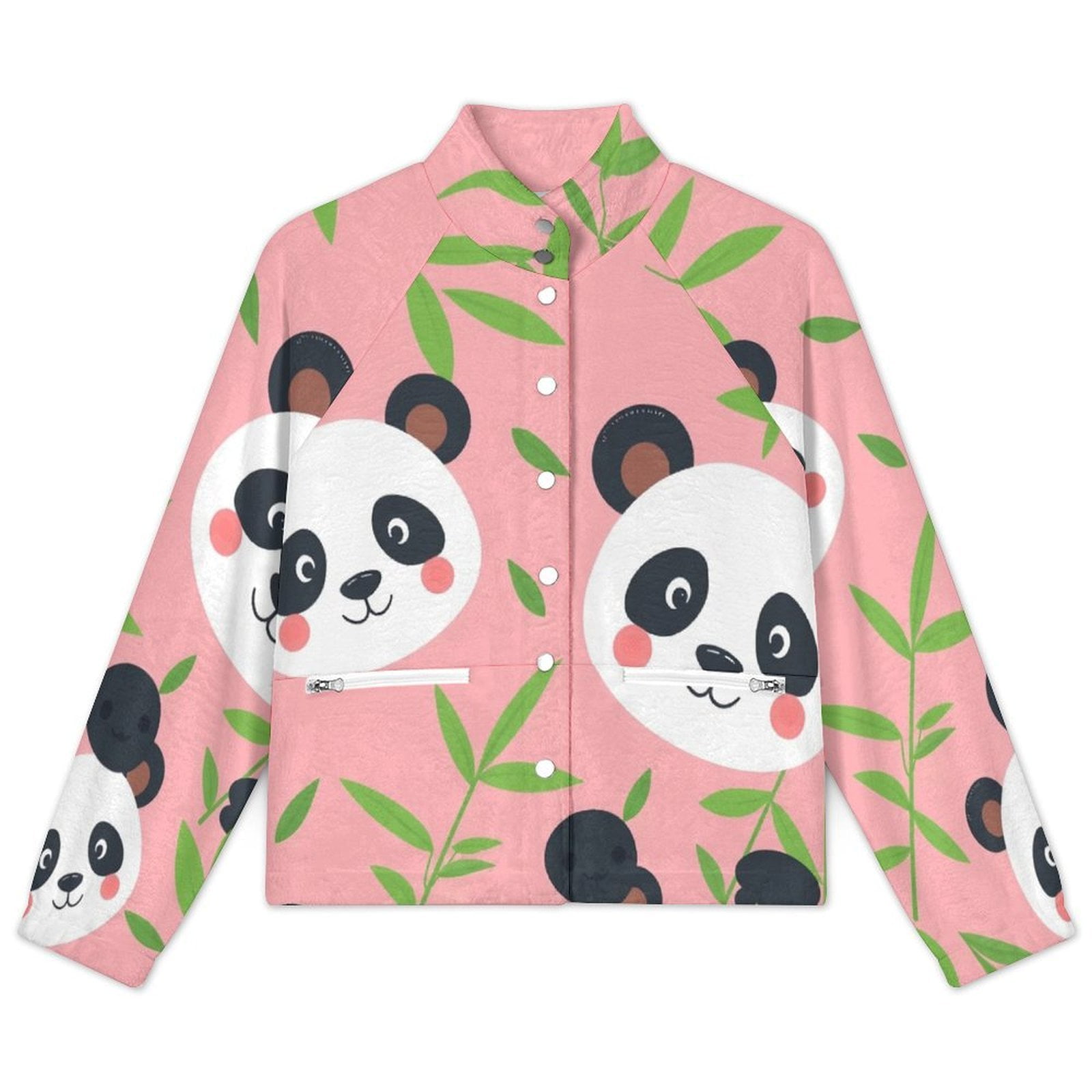 Cute Panda Bamboo Pattern Fall Winter Women Jacket Stand Collar Thick ...