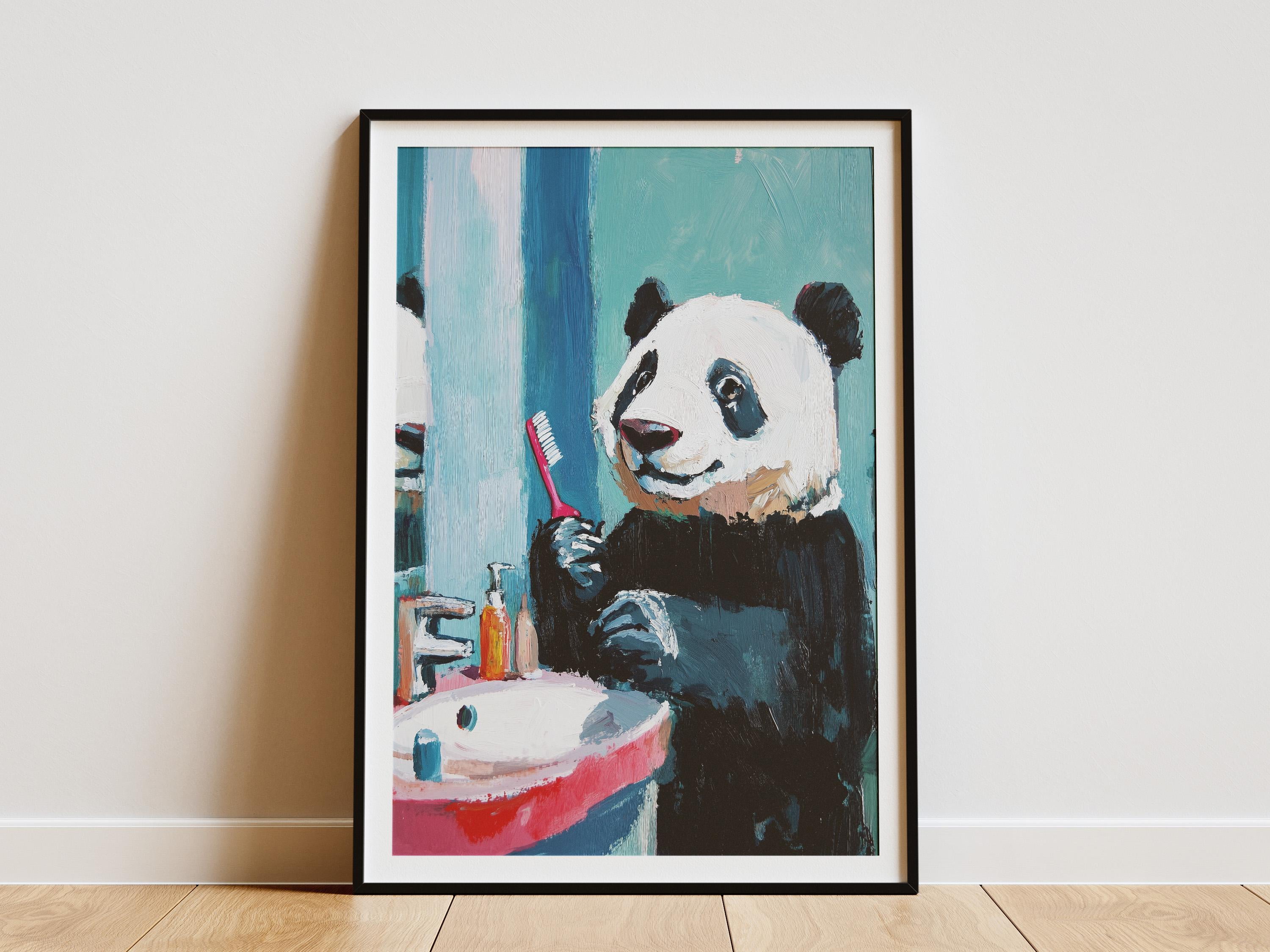 Cute Panda Bathroom Poster Panda Art Print Animal Wall Decor Modern ...