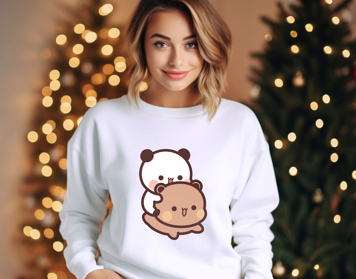 Cute Panda Bear Bubu Dudu Sweatshirt Couple Love Together Tee,Ash Grey ...