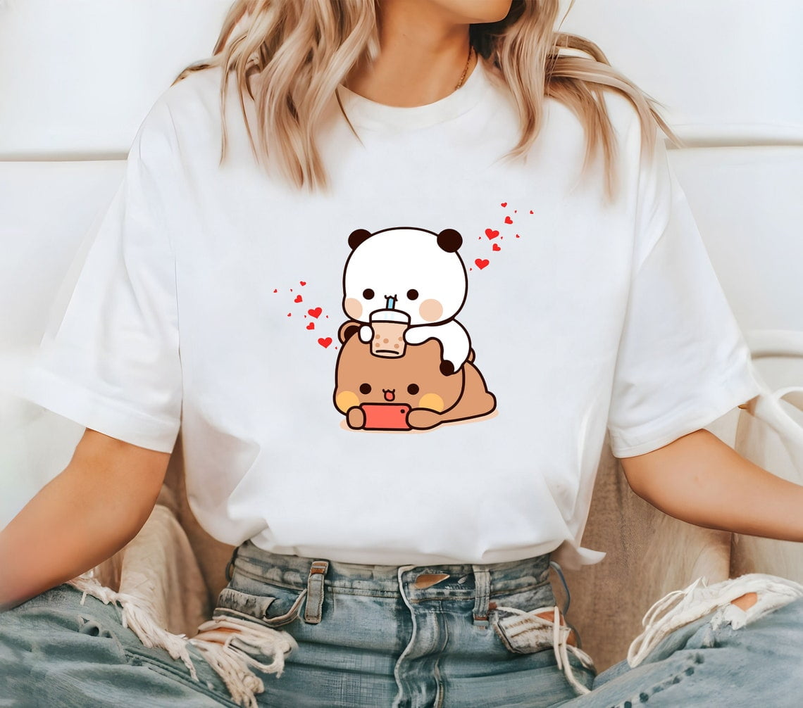 Cute Panda Bear Bubu Dudu T-shirt Couple Love Gaming Bubble Tea Tee ...