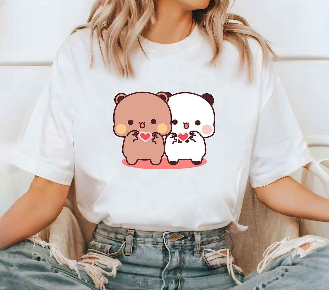 Cute Panda Bear Bubu Dudu T-shirt Couple Love Heart Tee,Ash Grey color ...