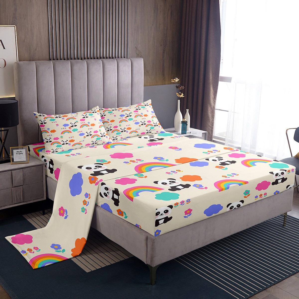 Cute Panda Bed Set Chic Floral Bed Sheets Set, Kawaii Animal Sheet Set ...
