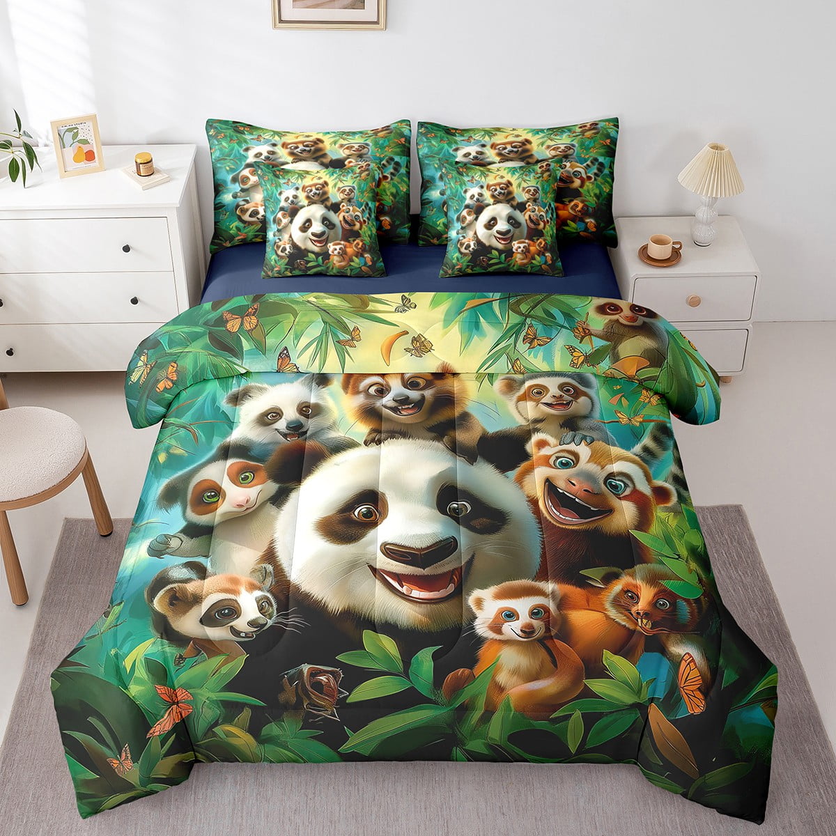 Cute Panda Bedding 7 Piece for Boys Girls Lovely Cartoon Animal Panda ...