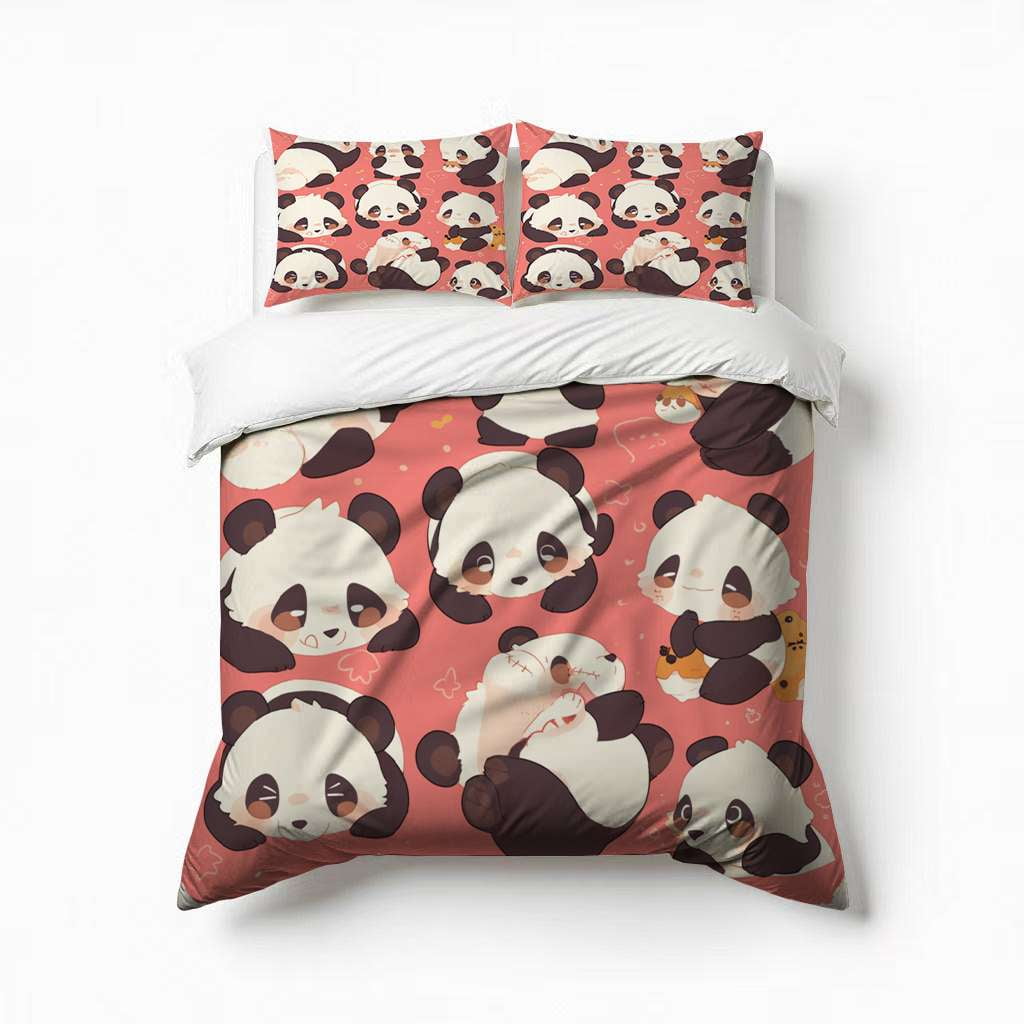 Cute Panda Bedding Set 3 Pcs Soft Microfiber Quilt Cover For Bedroom ...