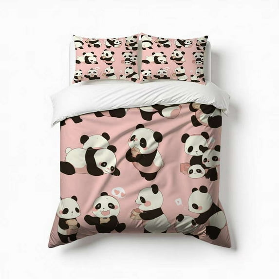 Cute Panda Bedding Set 3 Pcs Soft Microfiber Quilt Cover For Bedroom ...