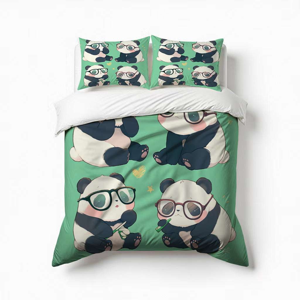 Cute Panda Bedding Set 3 Pcs Soft Microfiber Quilt Cover For Bedroom ...