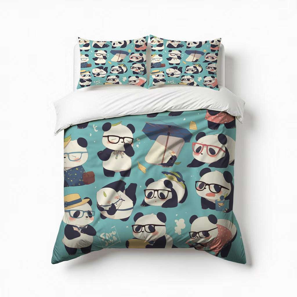 Cute Panda Bedding Set 3 Pcs Soft Microfiber Quilt Cover For Bedroom ...