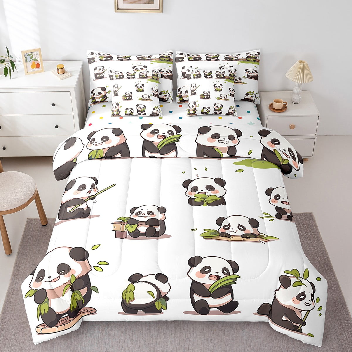Cute Panda Bedding Set Queen Size, Kawaii Panda Wildlife Comforter Set ...