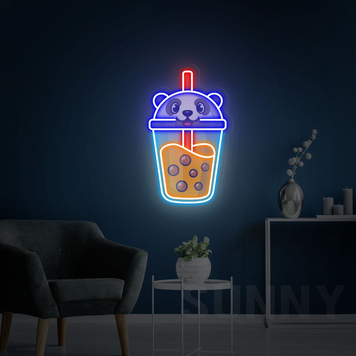 Cute Panda Boba Neon Sign Milk Tea Neon Sign UV printing Boba Sign ...