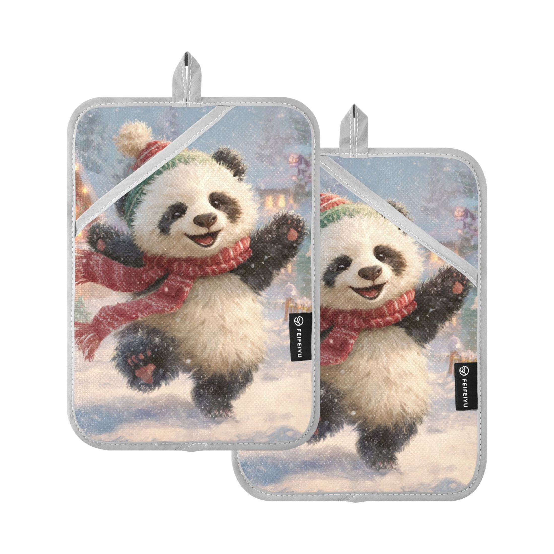 Cute Panda Celebrate Christmas in Snow Pot Holder Heat Resistant Mat ...