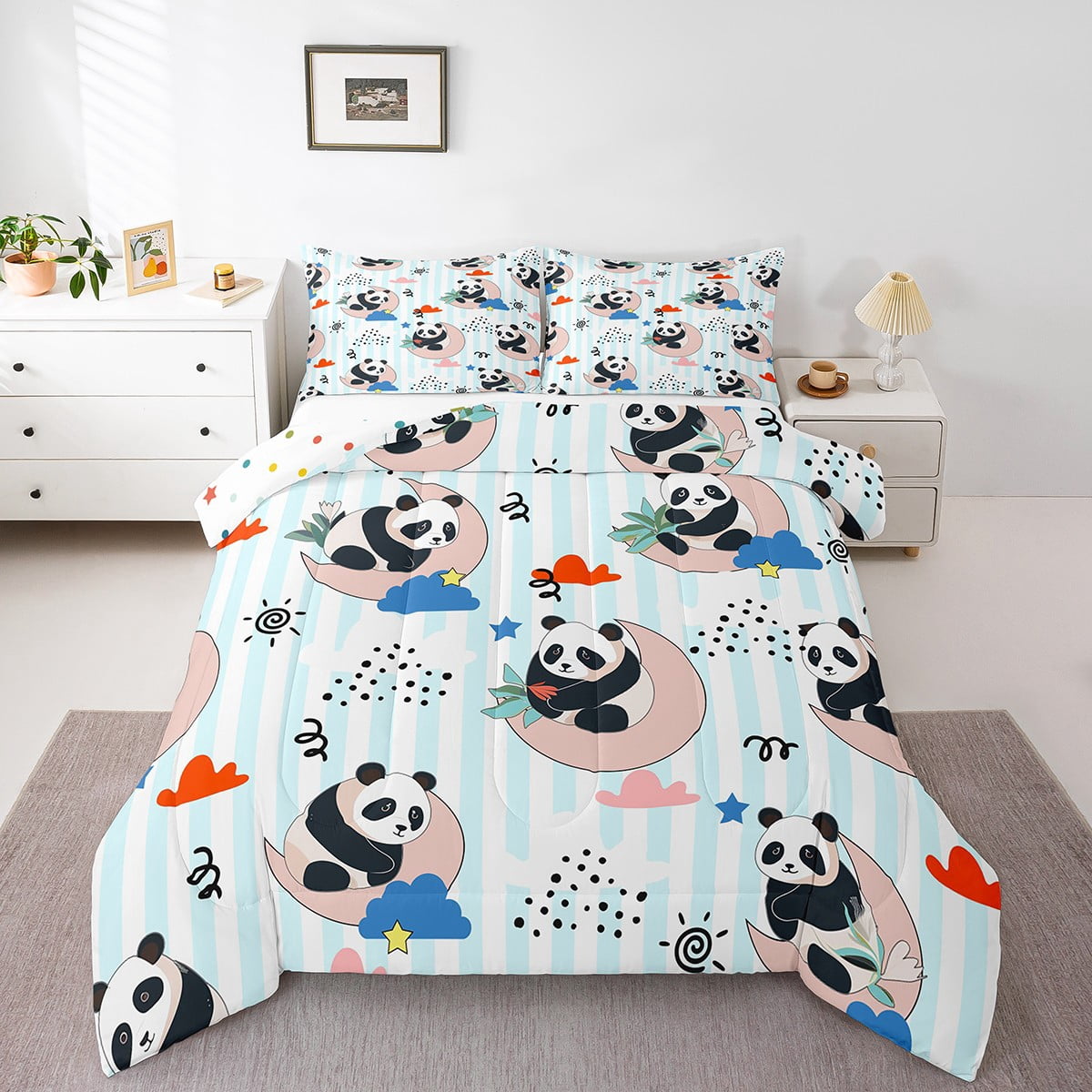 Cute Panda Comforter Set Cartoon Animal Bedding Sets Full,Black And ...