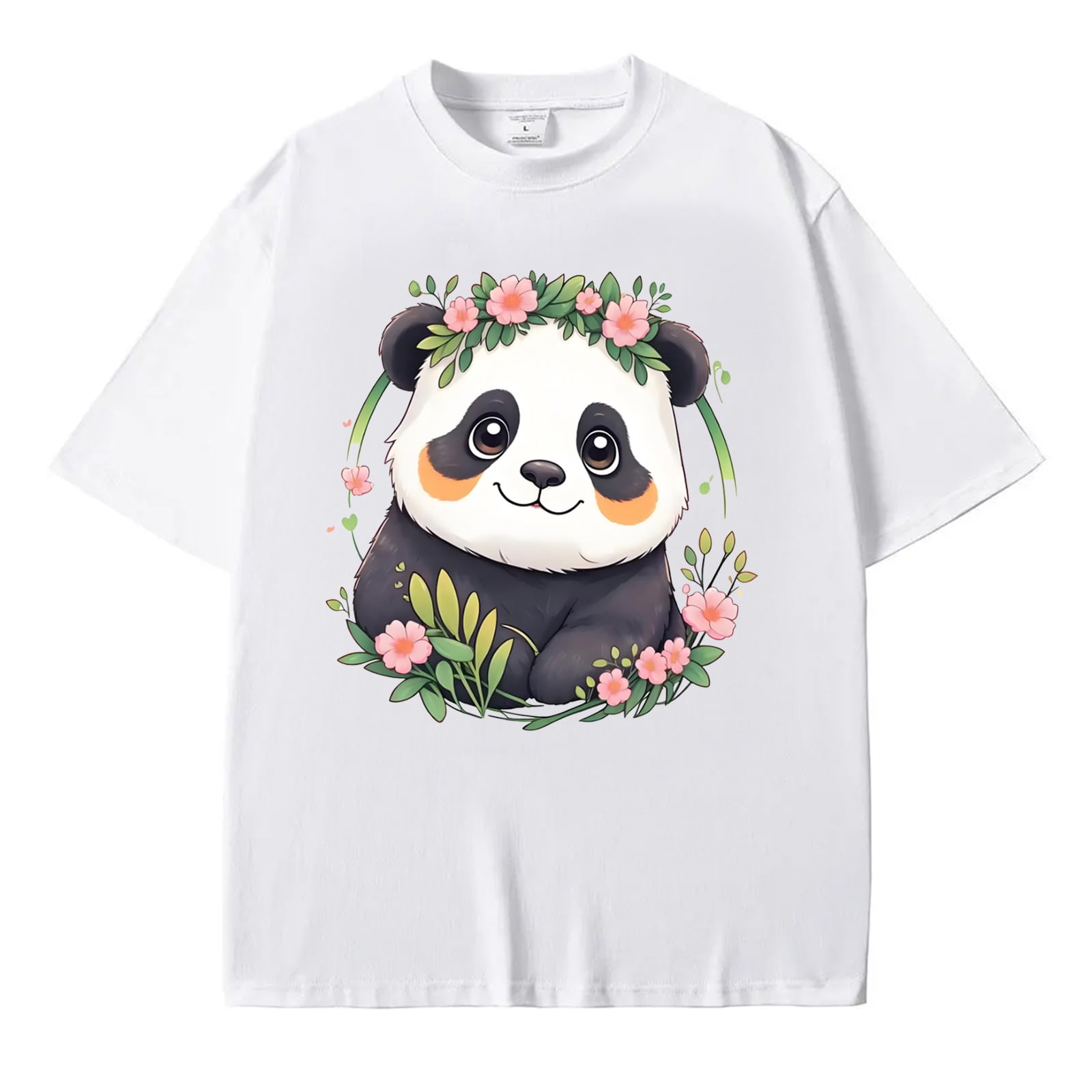 Cute Panda Creative Printed T-Shirt Unisex Casual Loose Spring/Summer ...