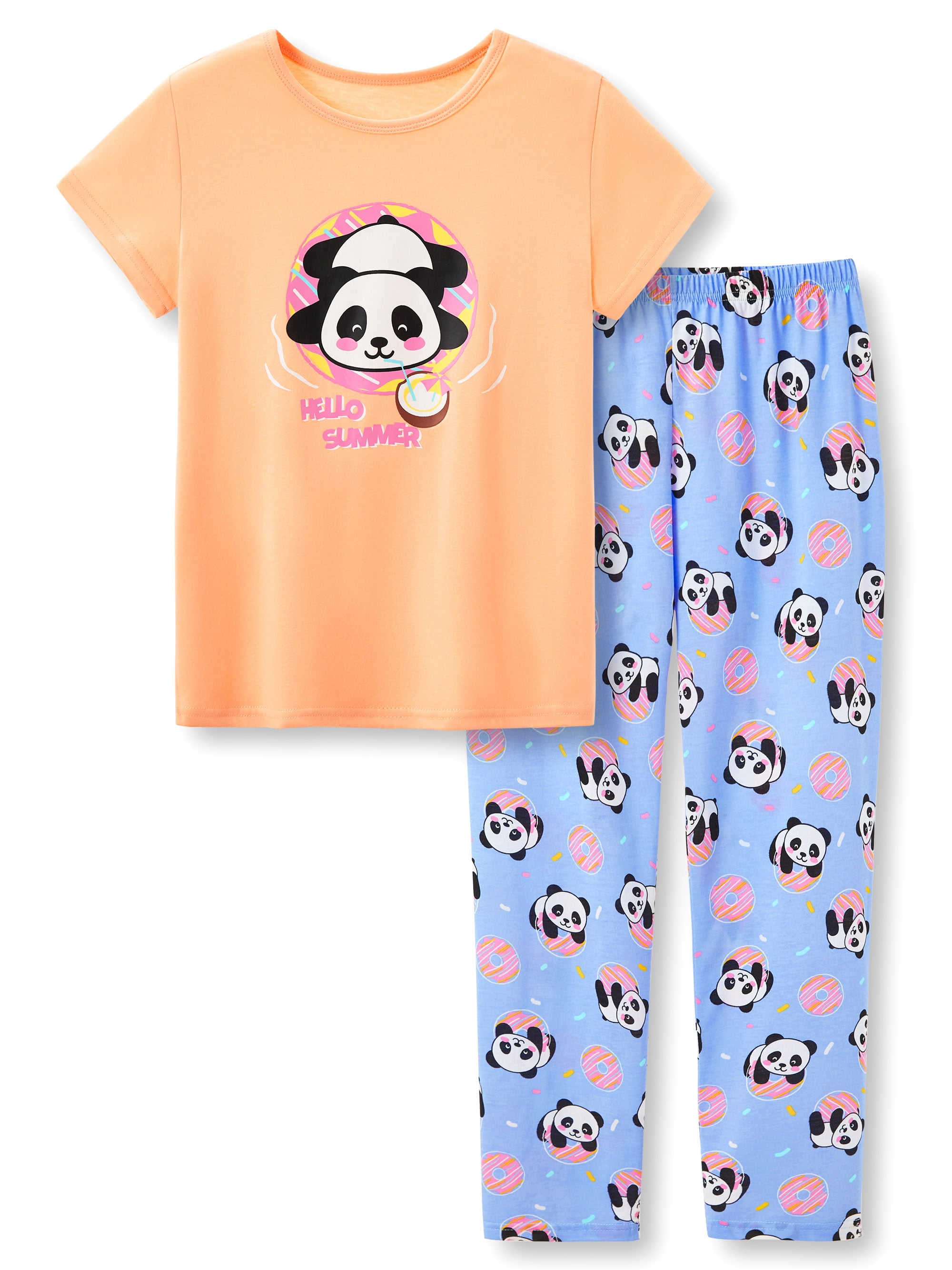 Cute Panda & Donut Pajama Set for Girls Cotton Blend Tee & Pants Set ...