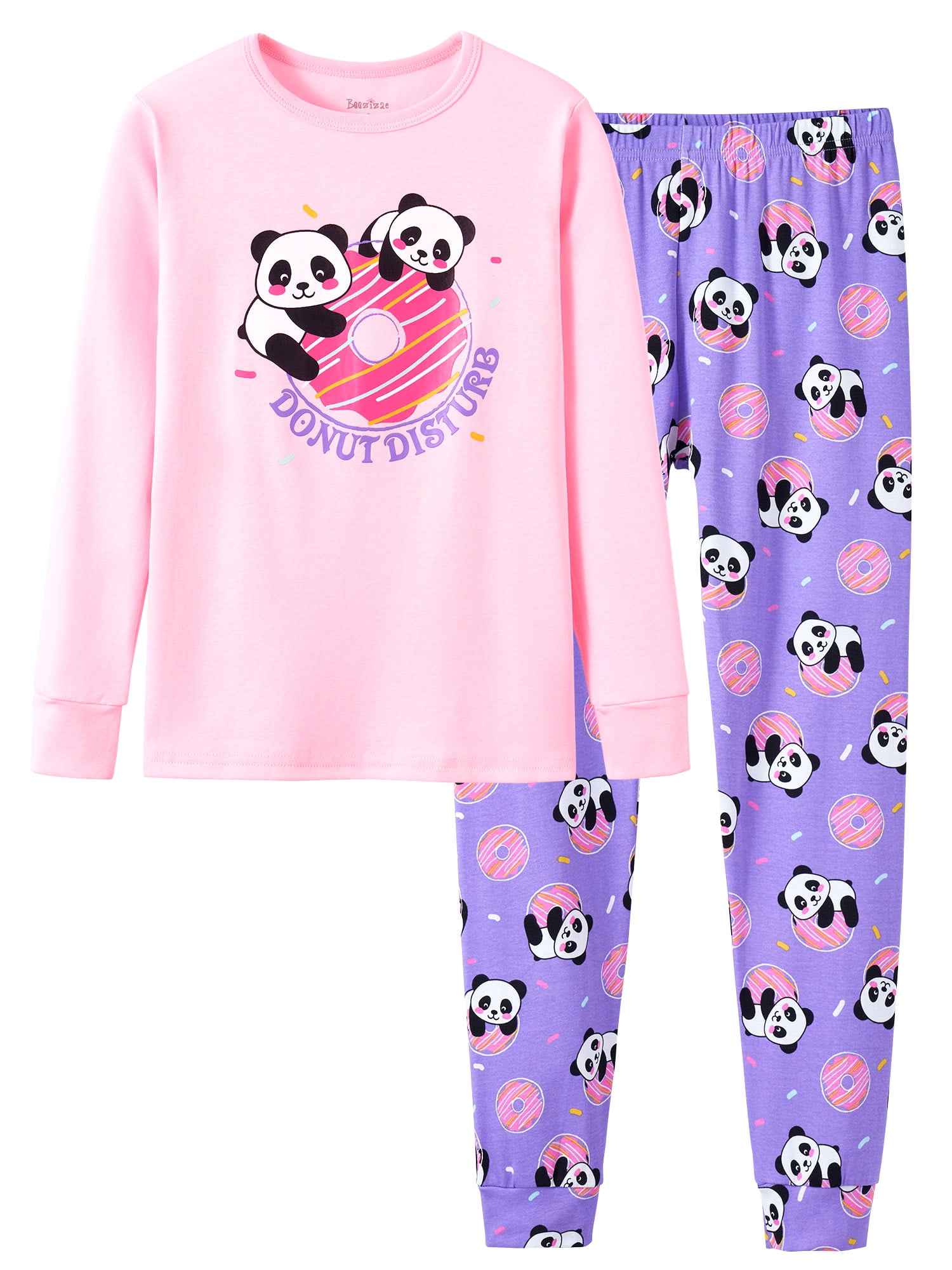 Cute Panda & Donut Snug-fit Pajama Set for Girls Long Set Outfit Nighty ...