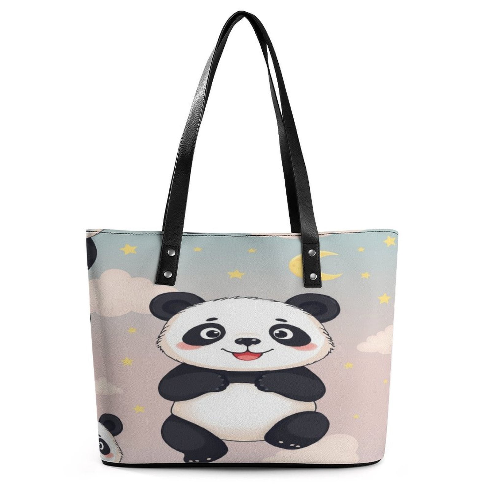 Cute Panda Dreams Handbags Top-Handle Tote Bag PU Leather Shoulder Bag ...