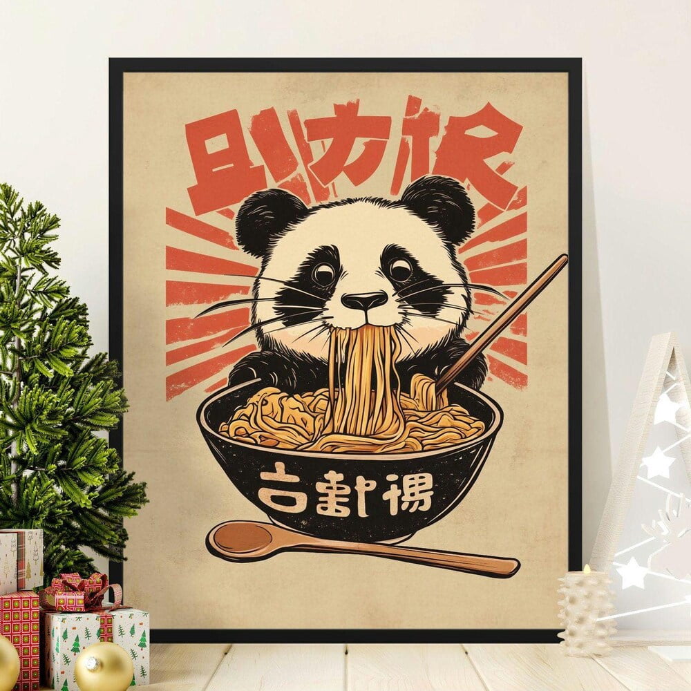 Cute Panda Eating Ramen Bowl Poster Japanese Noodle Art Print Fun ...