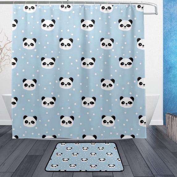Cute Panda Face Pattern Bathroom Accessory Sets Waterproof Shower ...