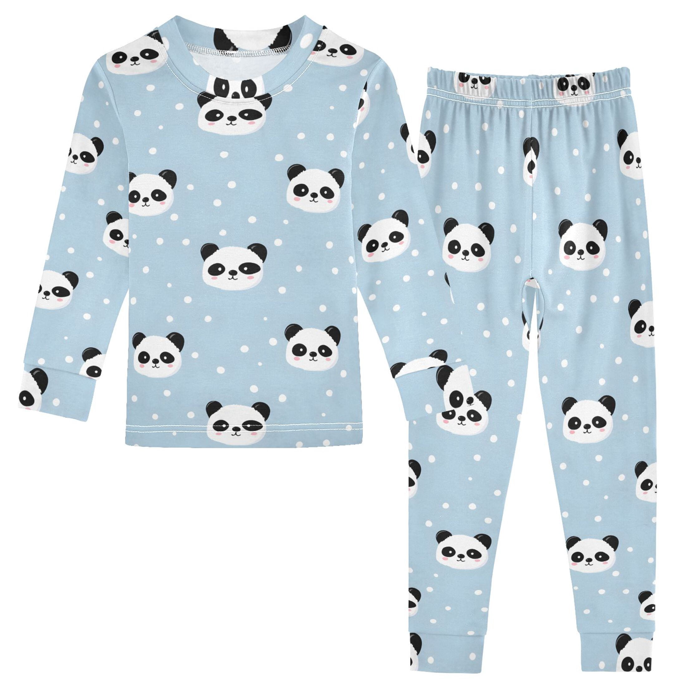 Cute Panda Face Pattern Cotton Pajamas 2 Piece Set Sleepwear Soft and ...