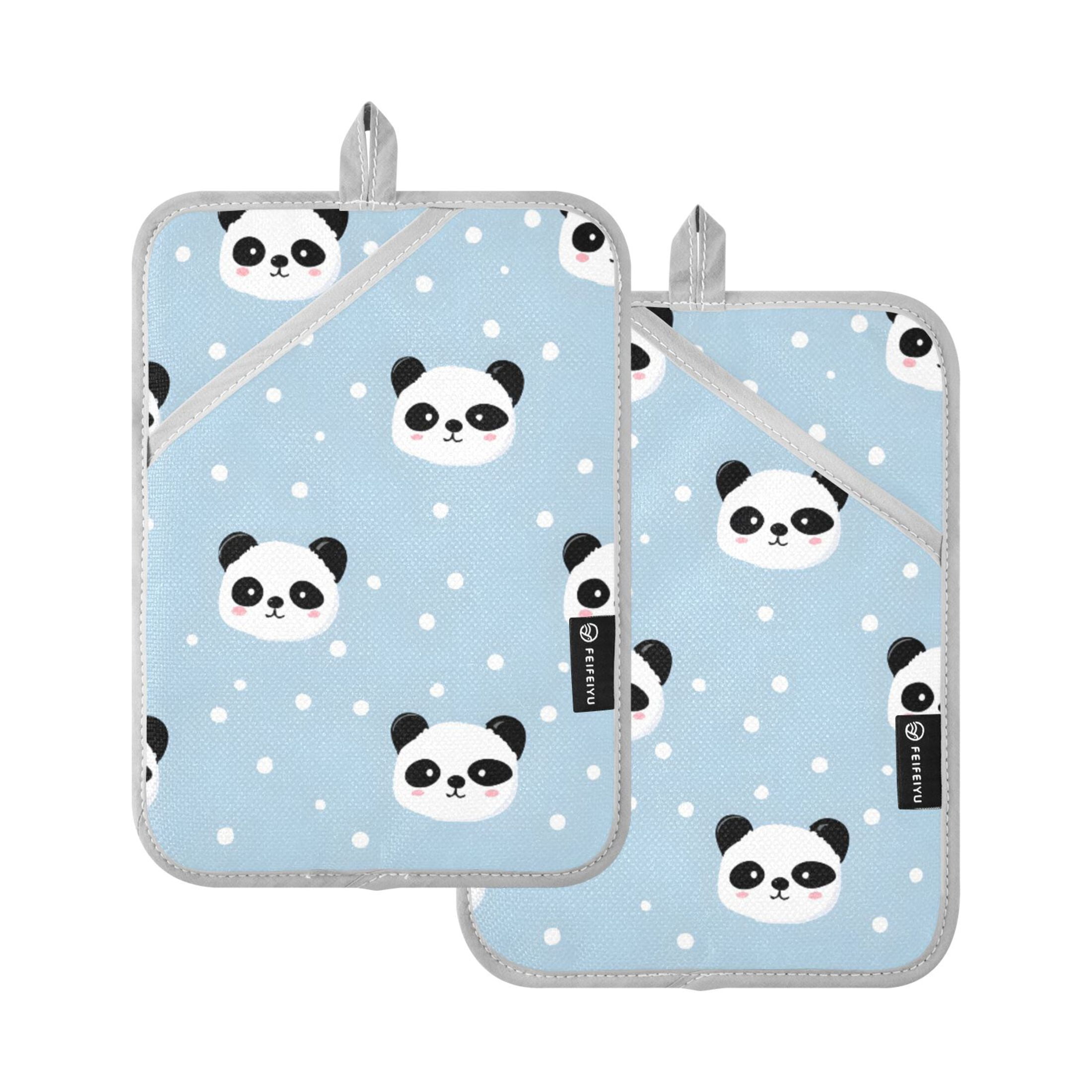 Cute Panda Face Pattern Pot Holder Set 2 Piece Non-Slip Oven Hot Pads ...