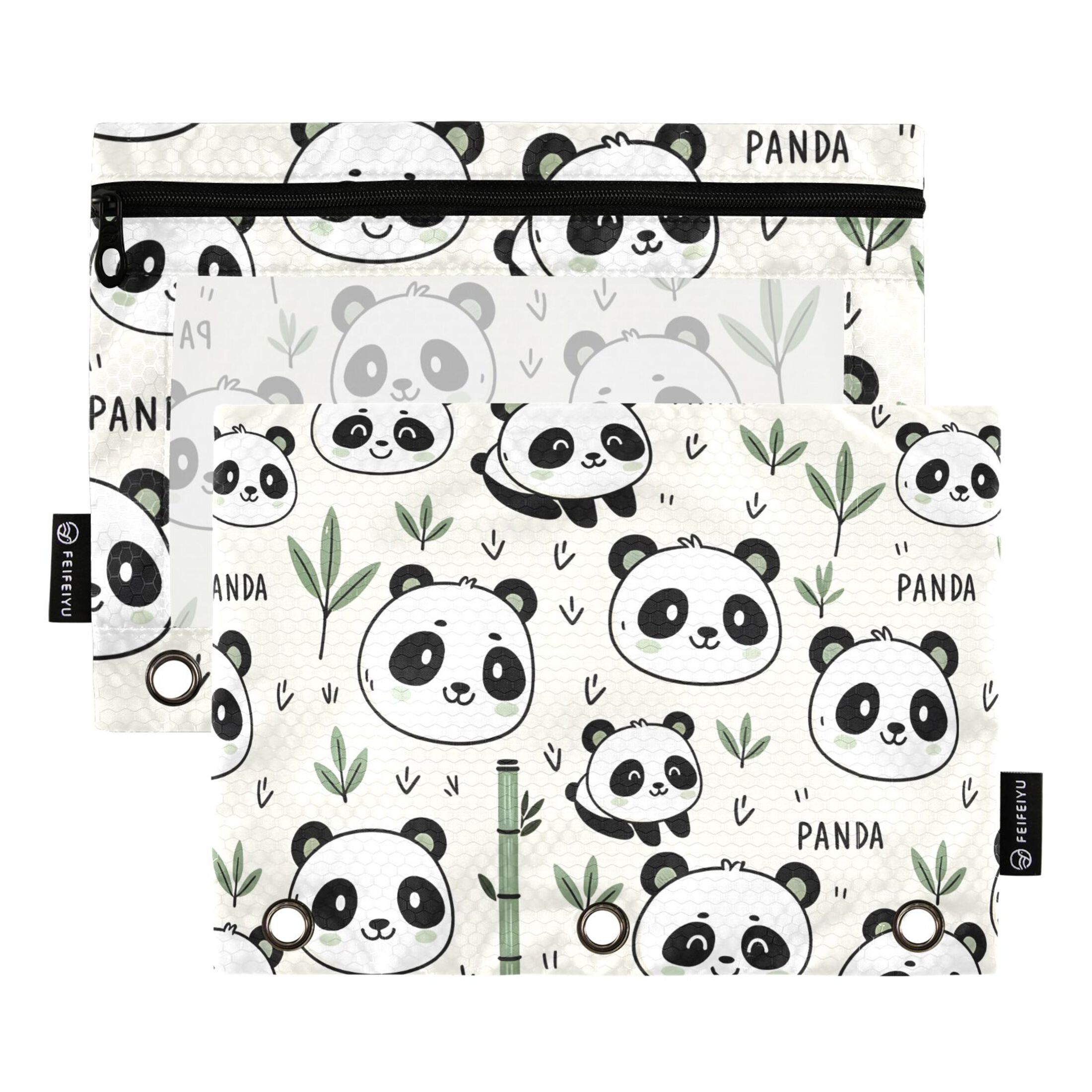 Cute Panda Face and Bamboo 2 Pack Pencil Pouch for 3 Ring Binder Smooth ...