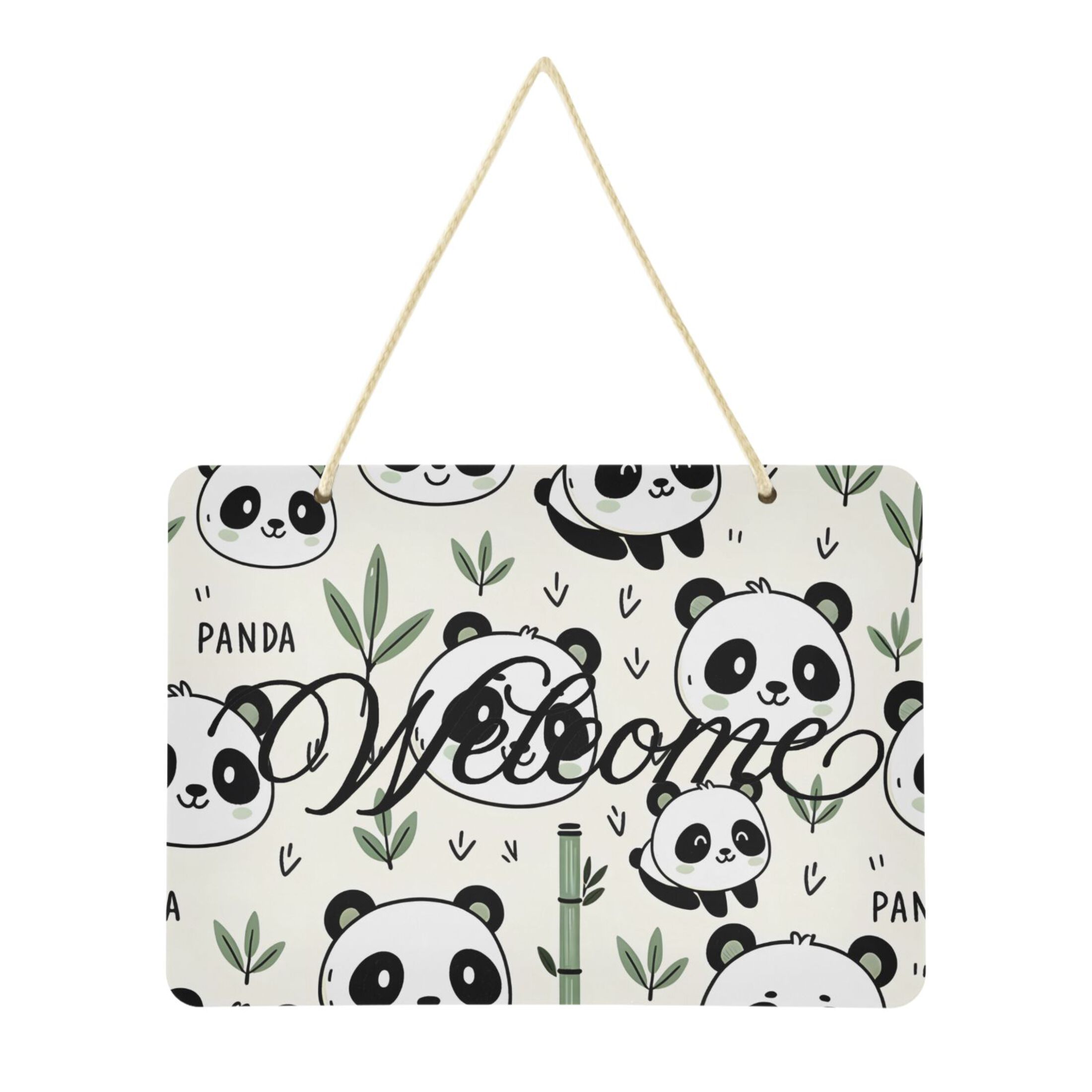 Cute Panda Face and Bamboo Welcome Sign Front Door PVC 14x10 inch ...
