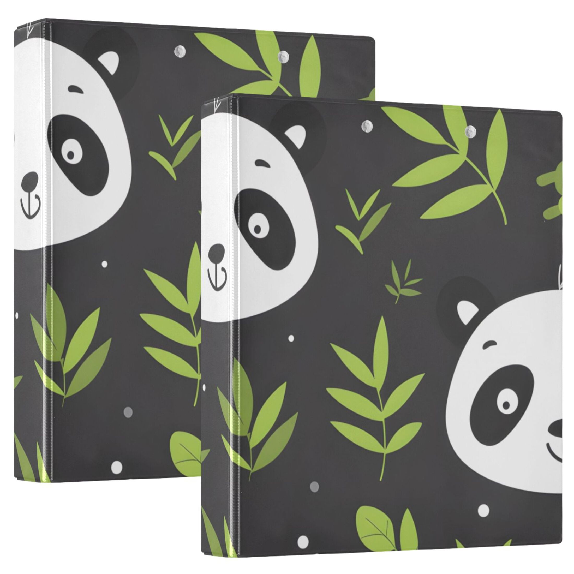 Cute Panda Face and Leaf 3 Ring Hardcover Binders 1.5" Round Rings for ...