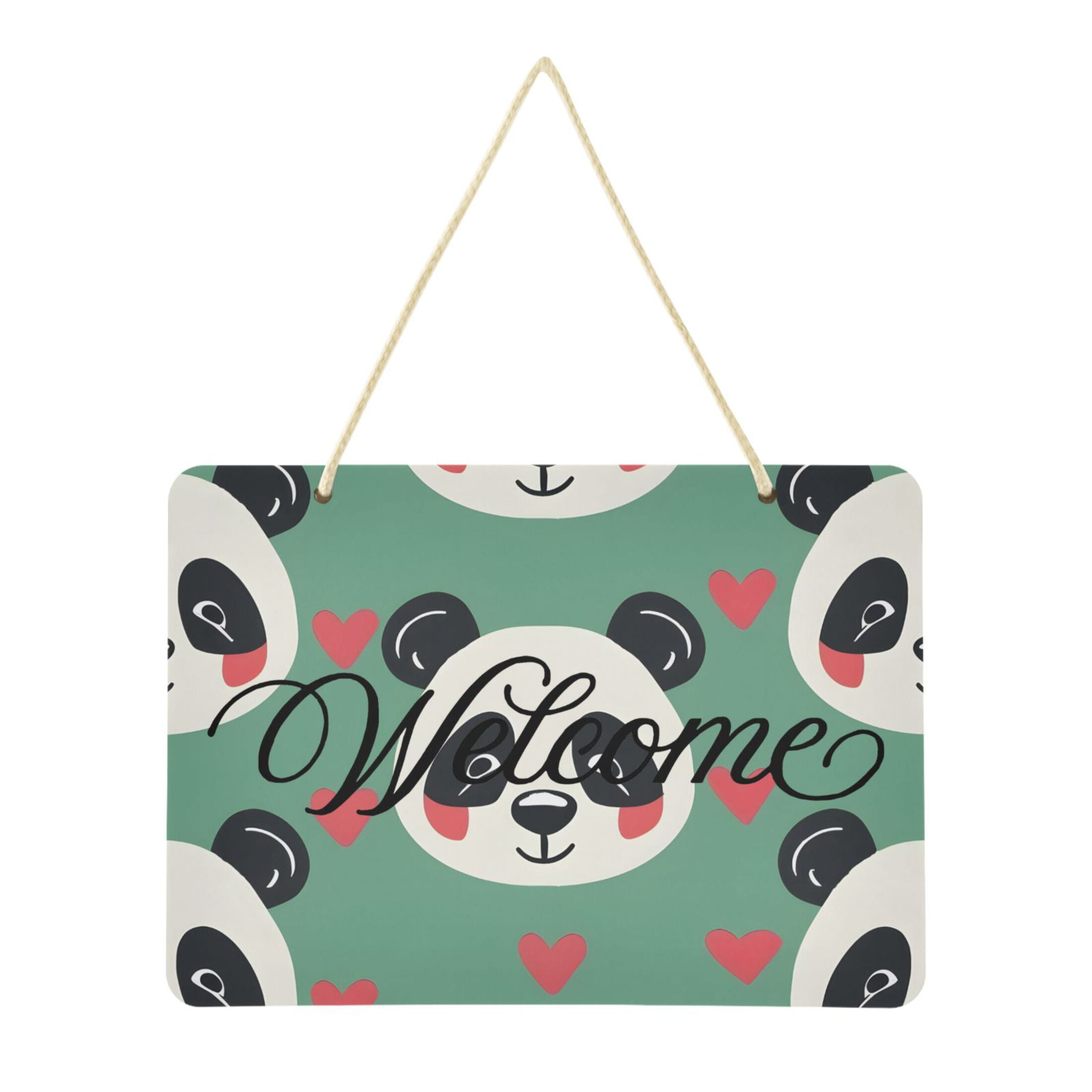 Cute Panda Face with Heart Welcome Sign Front Door PVC 14x10 inch ...