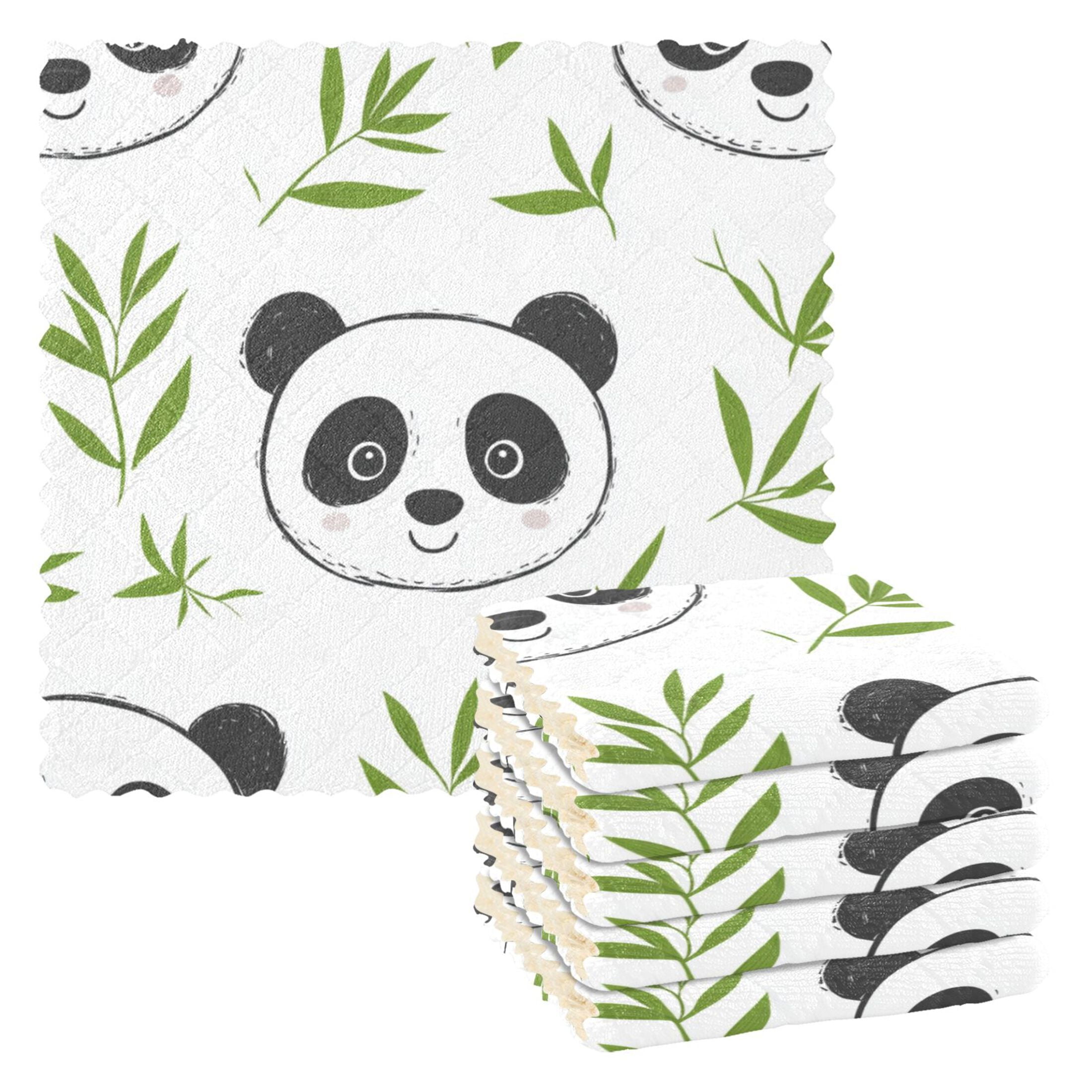 Cute Panda Faces Leaves Dish Cloths Dish Towels Cleaning Cloths Quick ...
