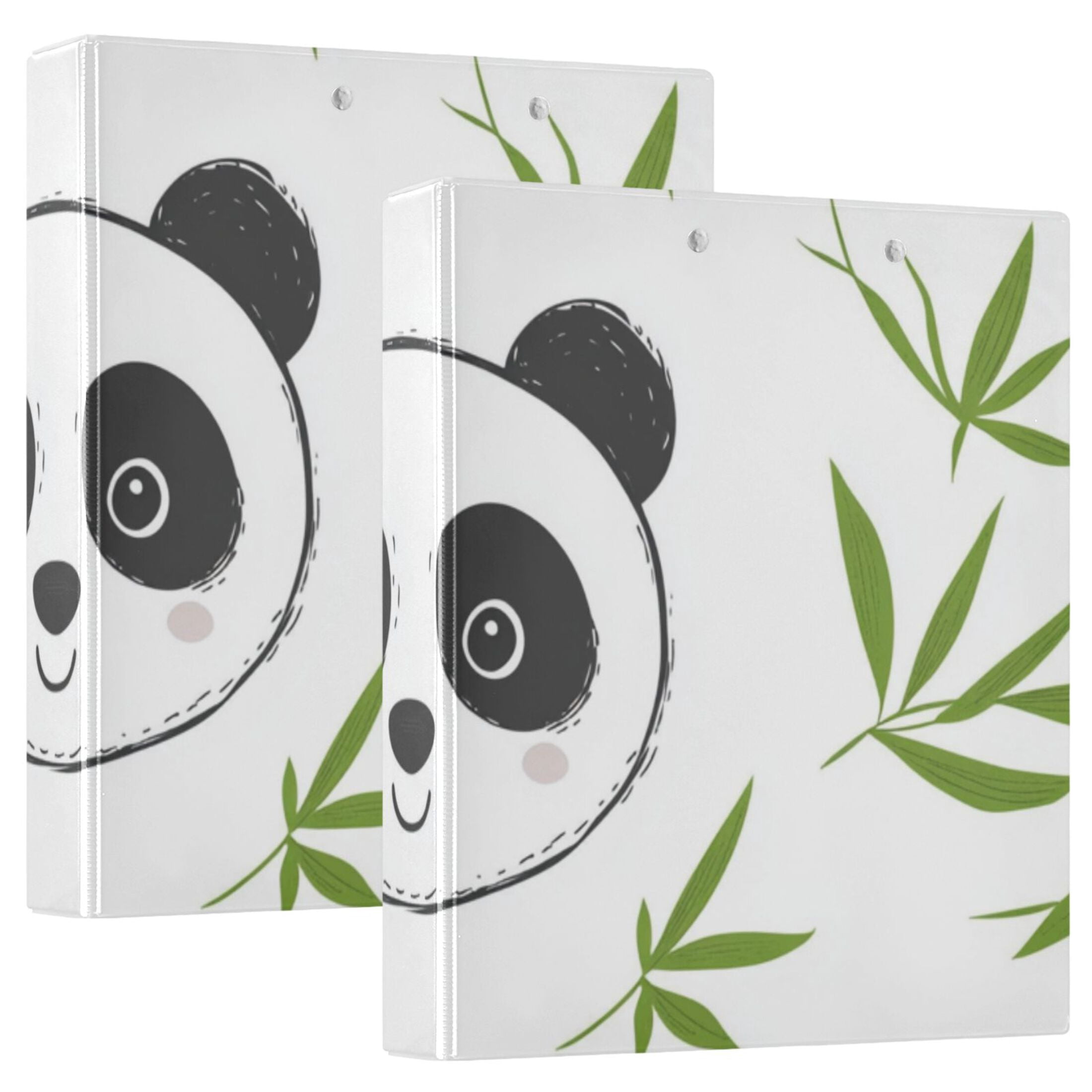 Cute Panda Faces Leaves Round Ring Binder 3 Rings 1.5" Capacity File ...
