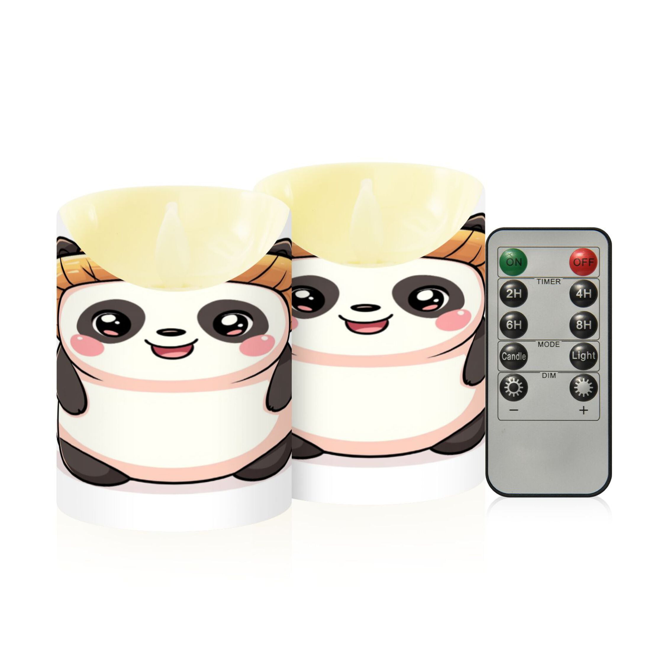 Cute Panda Flameless Candles 2 PCS with Remote Realistic Moving Flame ...