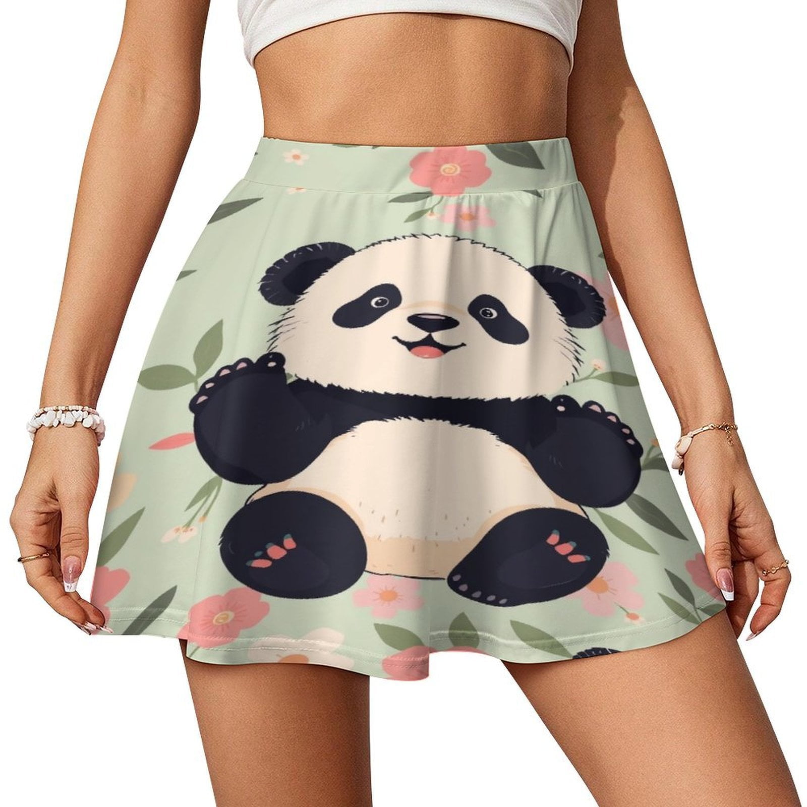Cute Panda Flowers Pattern Skirt Women Cute Mini Skirts High Waist ...