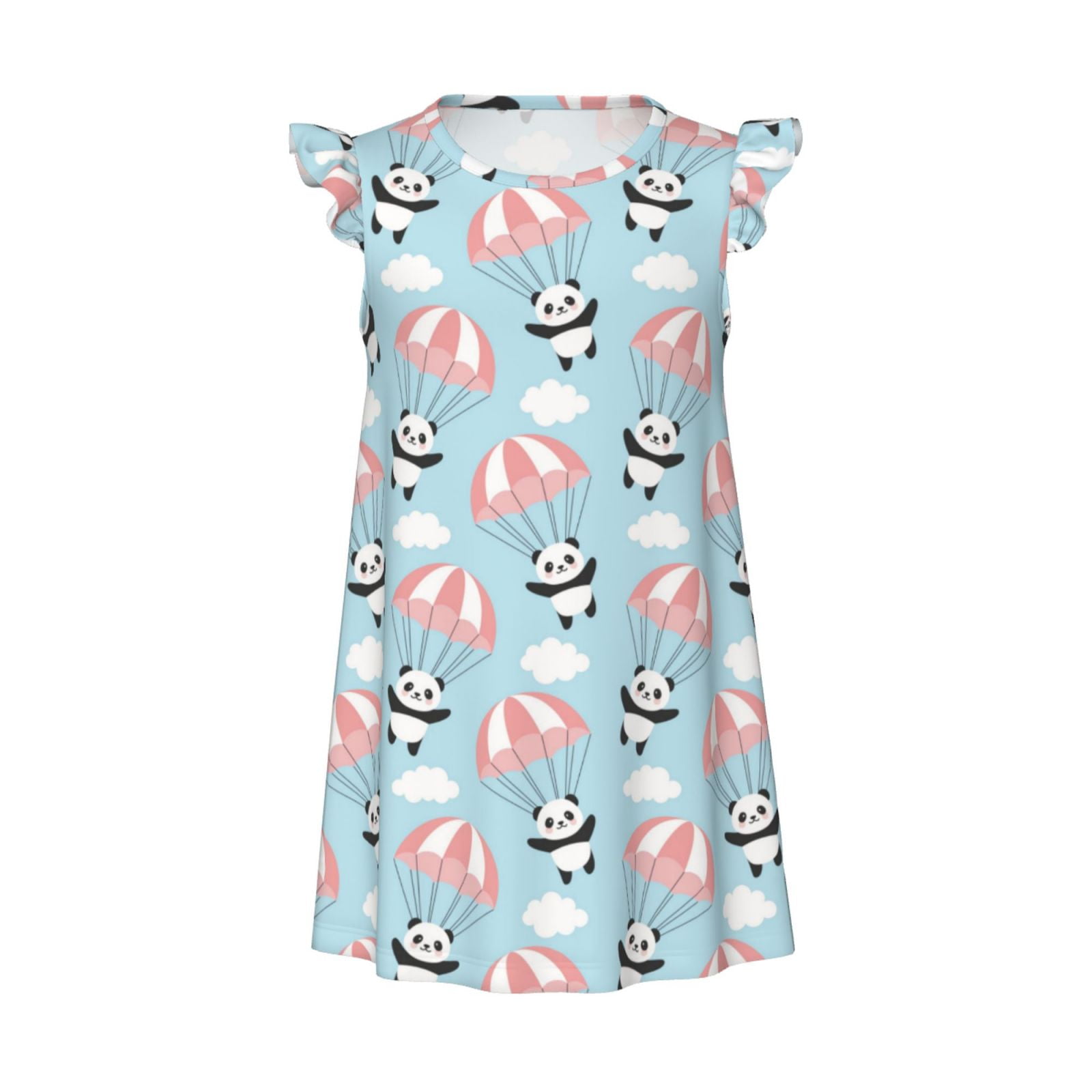 Cute Panda Flying in the Sky Girls Nightgowns, Short Sleeves Princess ...