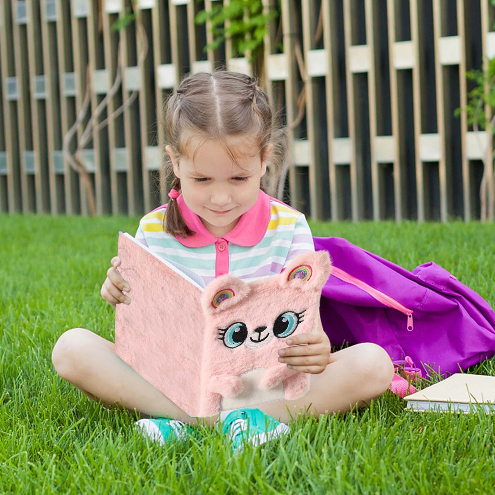 Cute Panda Fuzzy Plush Writing Journal Diary Glitter Hardcover Notebook ...