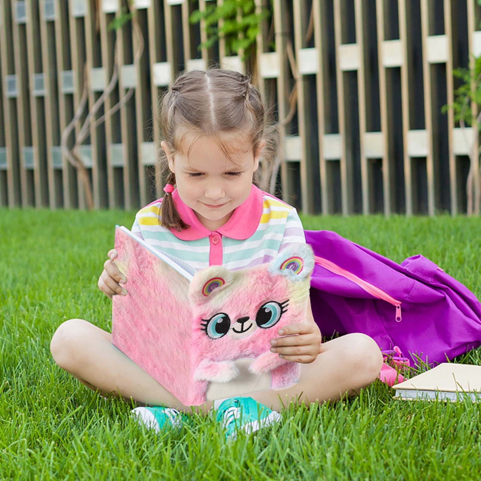 Cute Panda Fuzzy Plush Writing Journal Diary Glitter Hardcover Notebook Planner for School ...