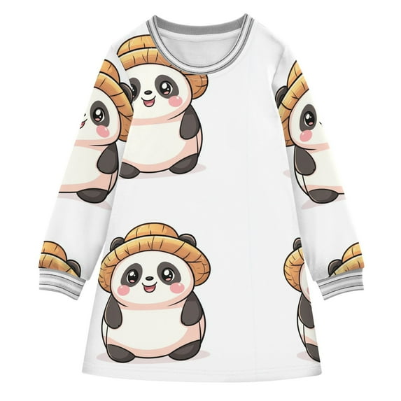 Cute Panda Girls'long-sleeved dress Thickened A-dress Warm Dress Basic ...