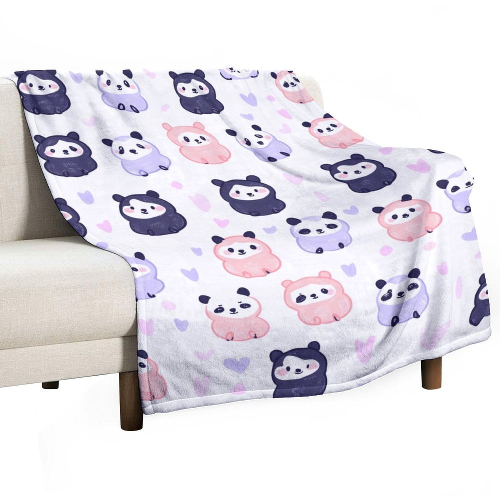 Cute Panda Hearts Pattern Soft Print Blanket Throw Blankets Warm Cozy ...