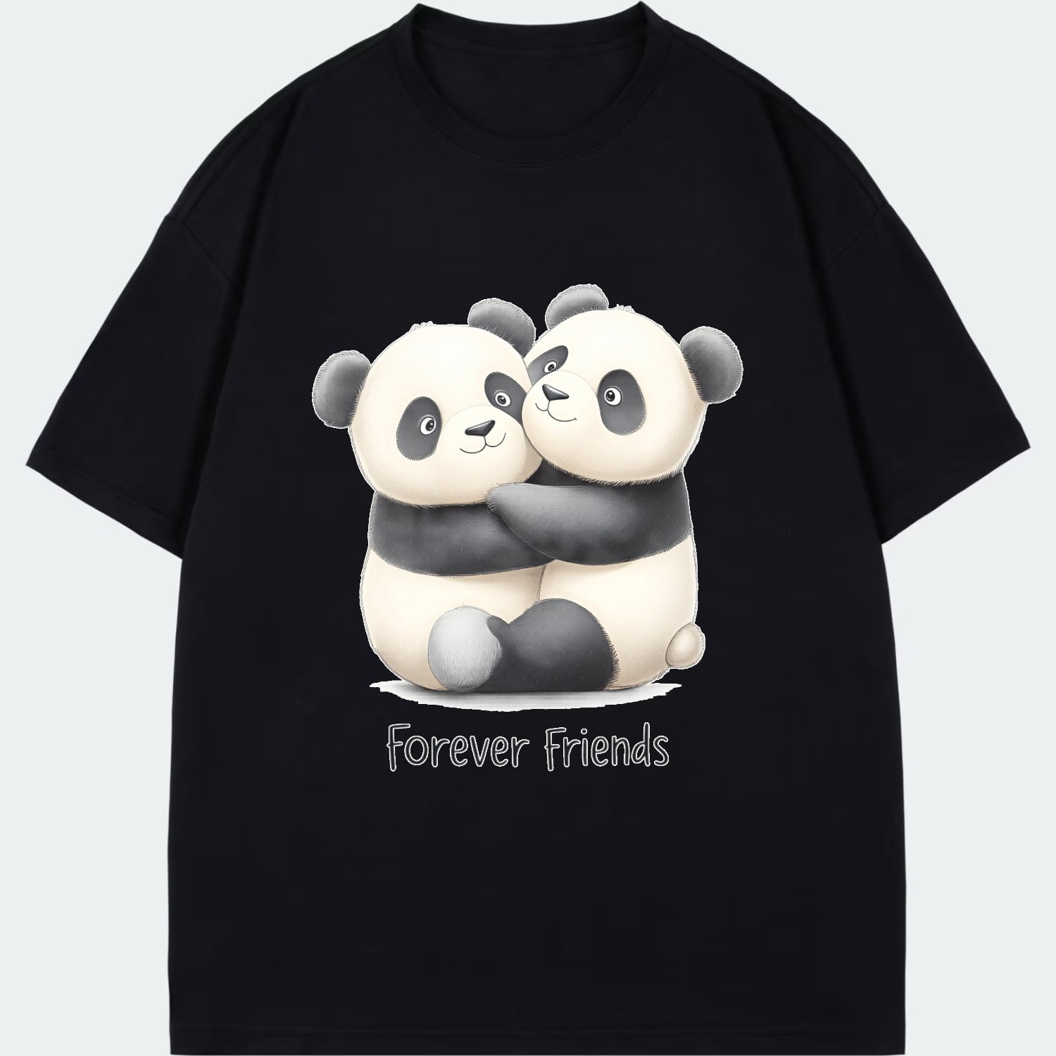 Cute Panda Hug Design Black T Shirt Forever Friends Print For Casual ...