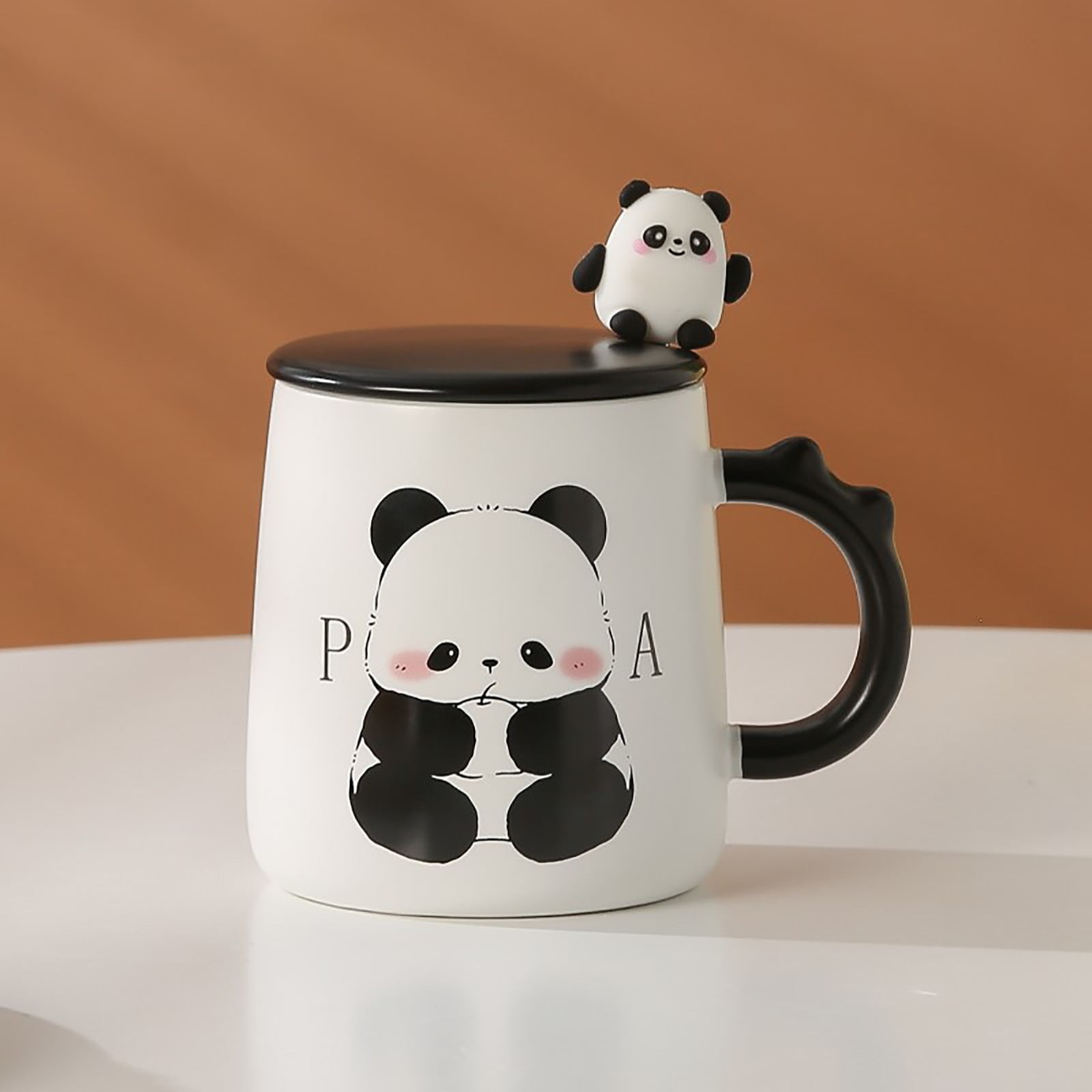 Cute Panda Mug Gifts Cup Panda Coffe Mugs with Lid & Spoon Panda Print ...