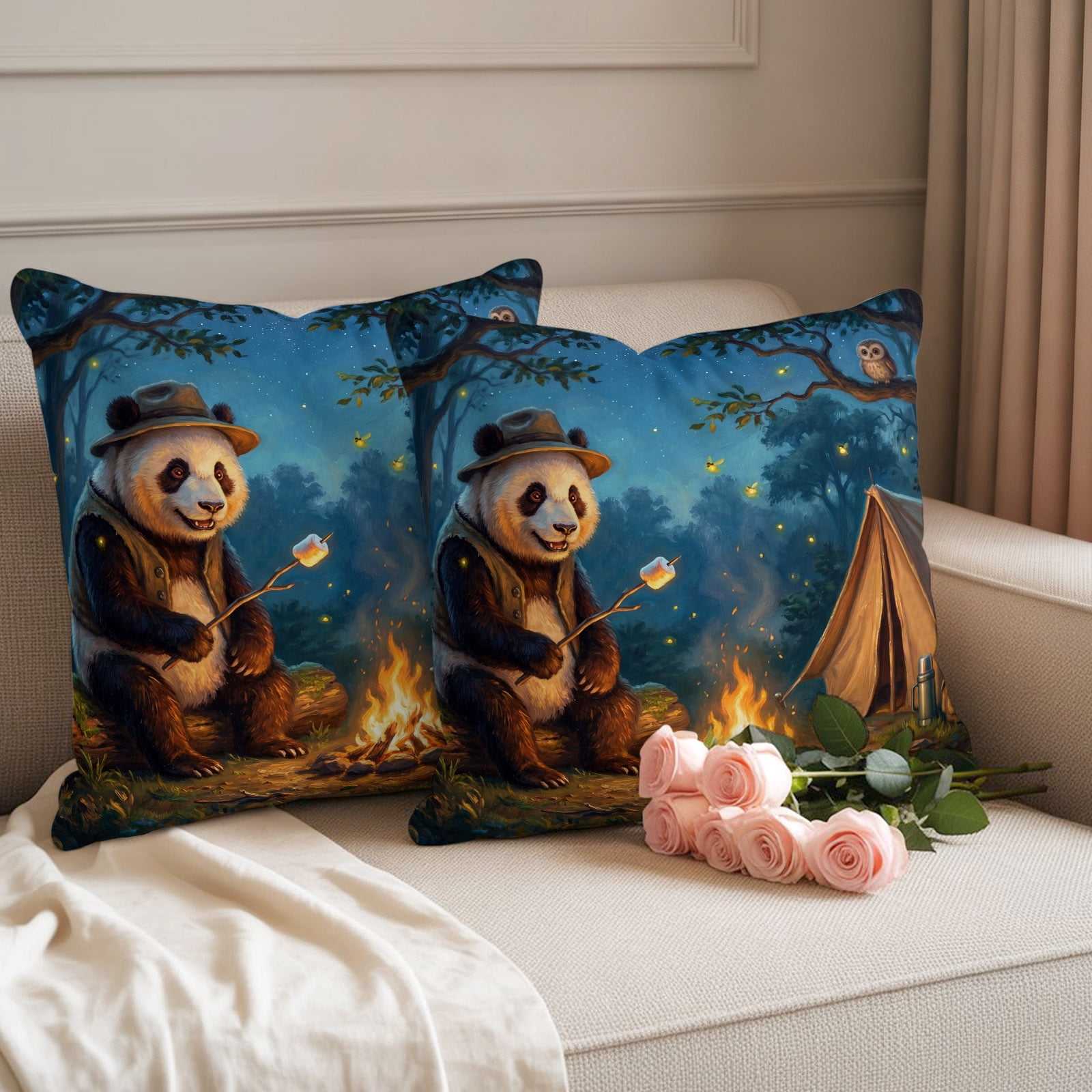 Cute Panda Outdoor Pillow Covers 24"x24" Set of 2 Waterproof Throw ...