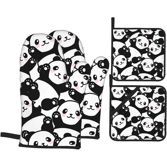 Cute Panda Oven Mitts and Pot Holders Set of 4, Oven Mittens and ...
