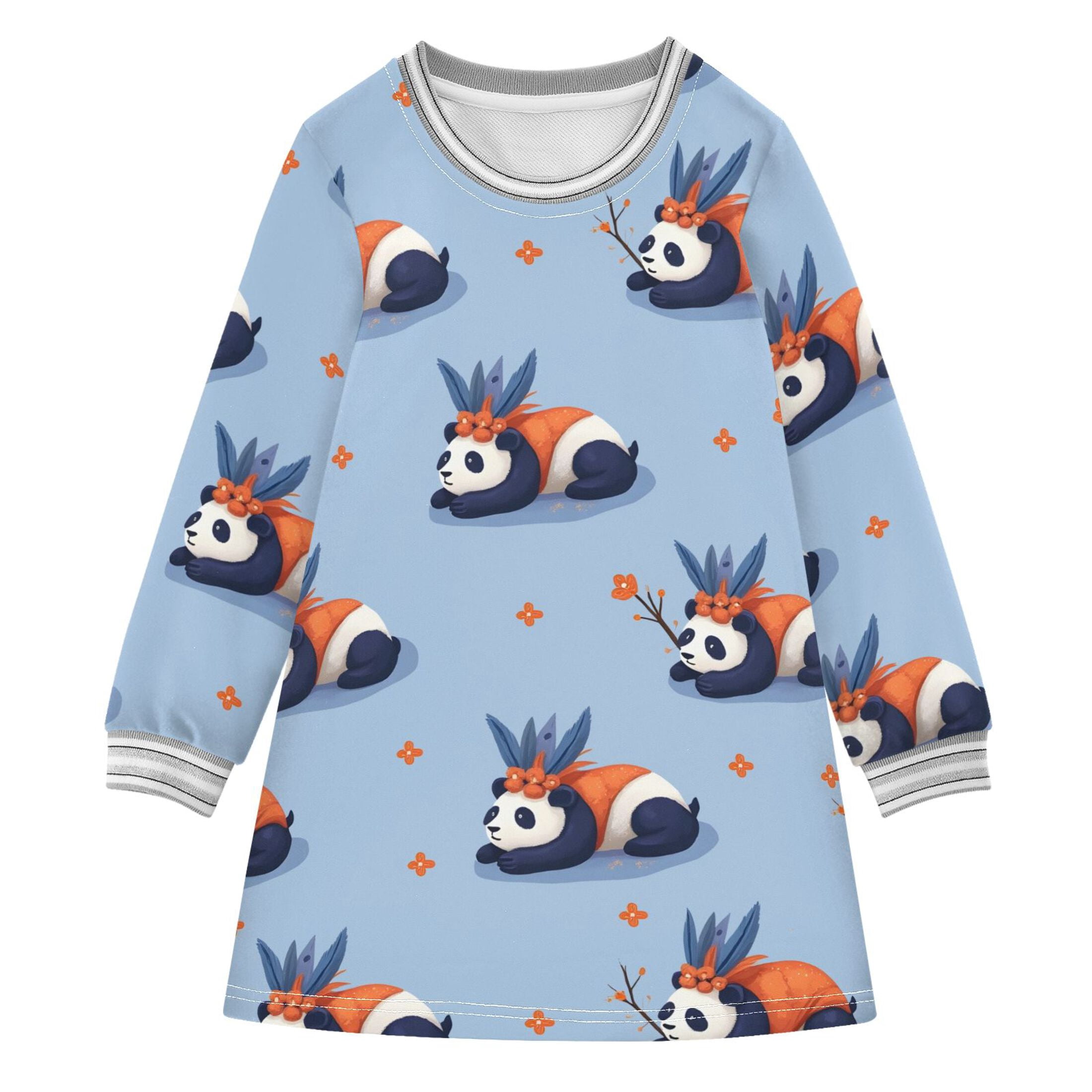 Cute Panda Pattern Girls'long-sleeved dress Thickened A-dress Warm ...