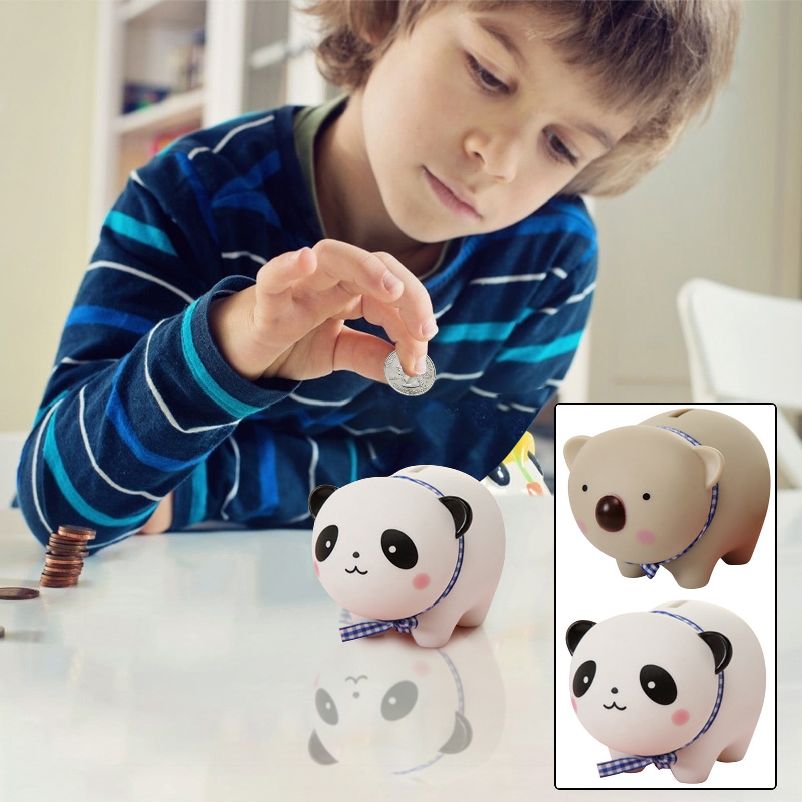 Cute Panda Piggy Bank For Kids, Ceramic Coin Savings Can With Bow Tie ...