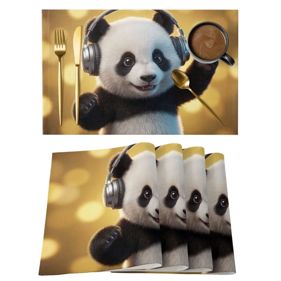 Cute Panda Placemats Set of 12 Funny Abstract Animals Print Place Mats ...