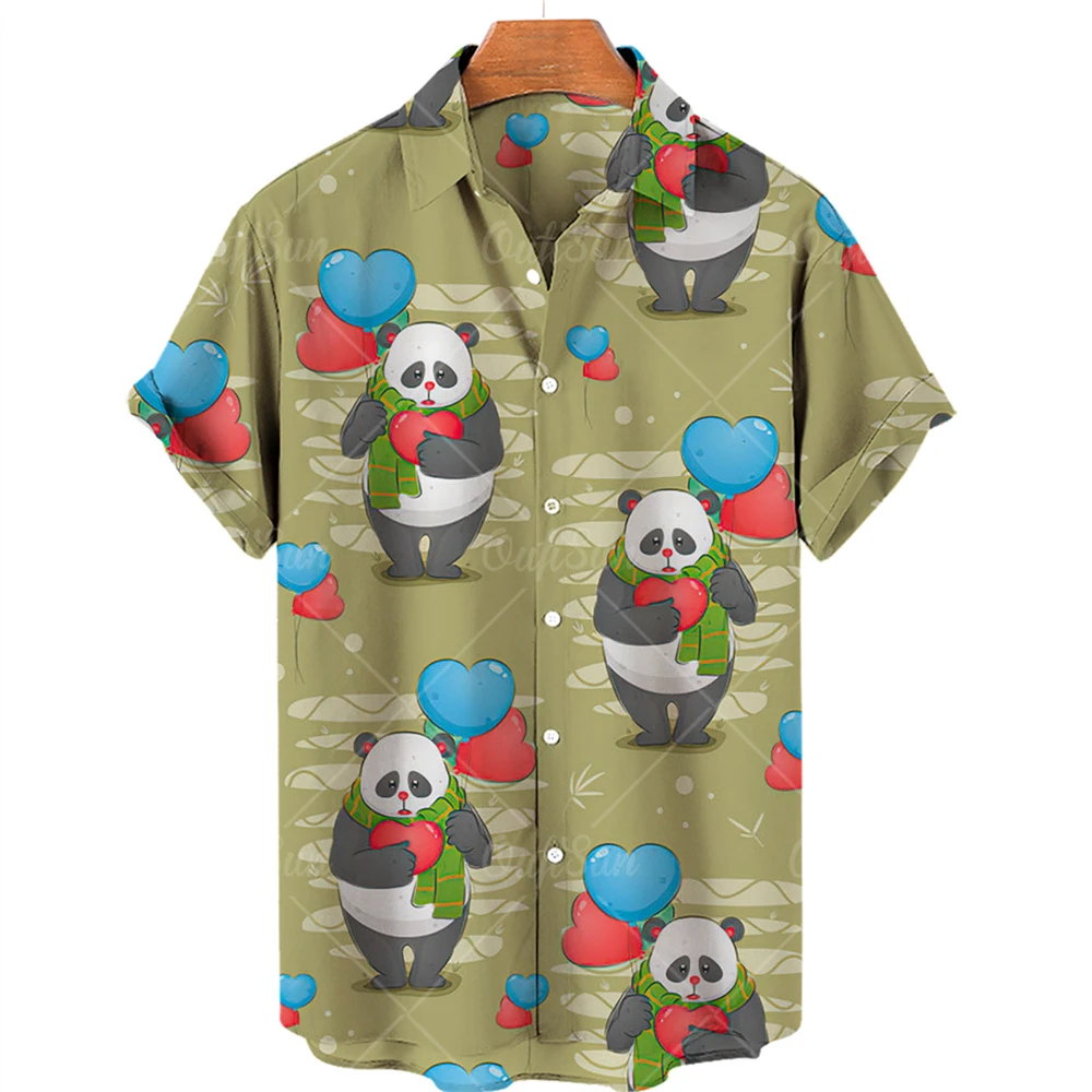 Cute Panda Print men‘s short-sleeved Shirt New Fashion And Comfortable ...