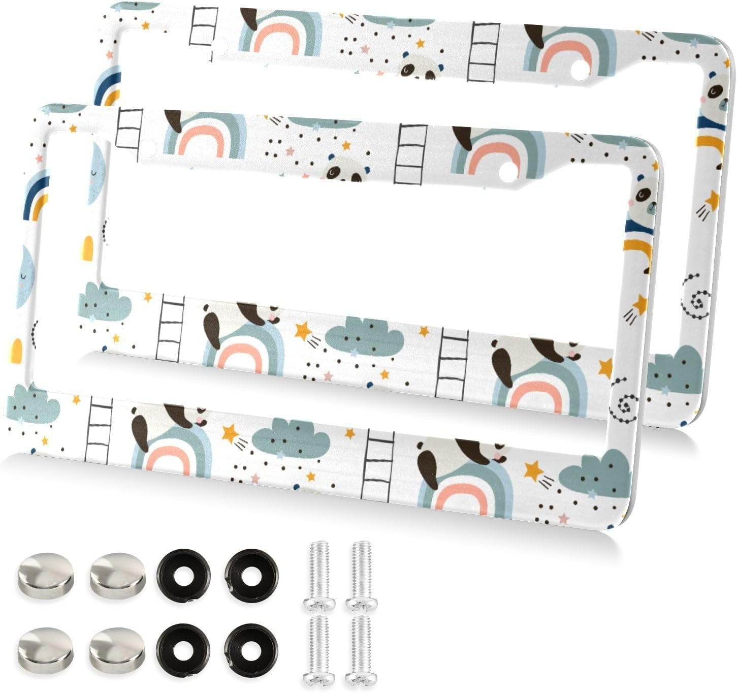 Cute Panda Rainbow Clouds License Plate Frame - 2 Pack Universal ...
