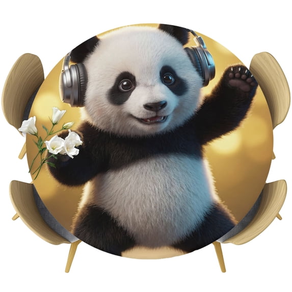Cute Panda Round Tablecloth 55-60 Inch Round Fitted Table Cloth with ...