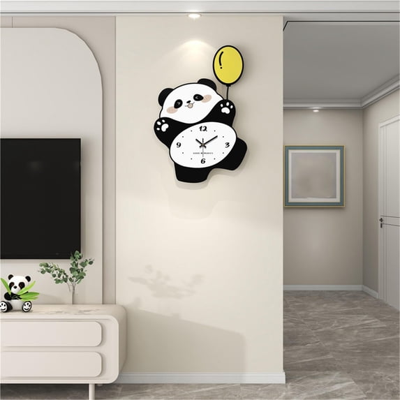 Cute Panda Silent Wall Clock, No-Drilling Easy Installation Clock for ...