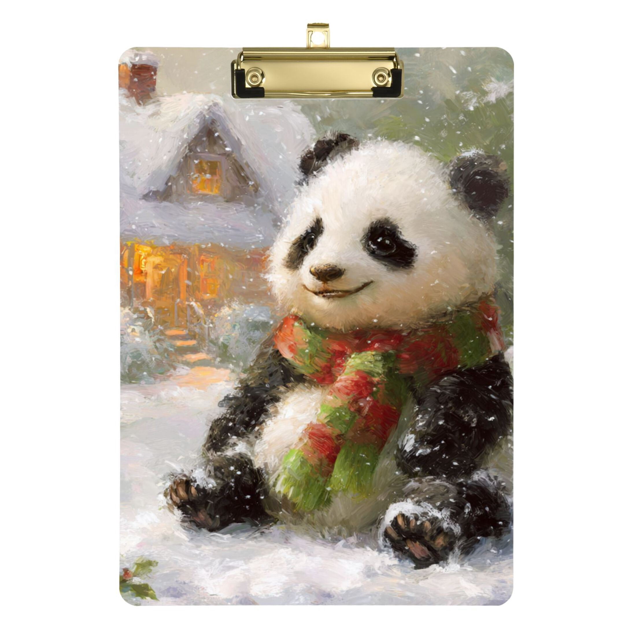 Cute Panda Sitting Snowy Day Acrylic Clipboard Drawing Board with Hook ...